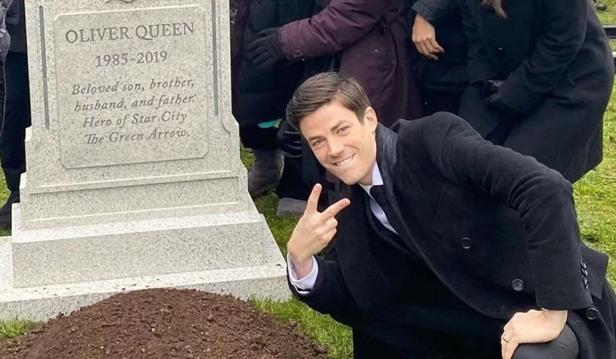 The Flash star Grant Gustin says he's more famous for THAT graveside ...