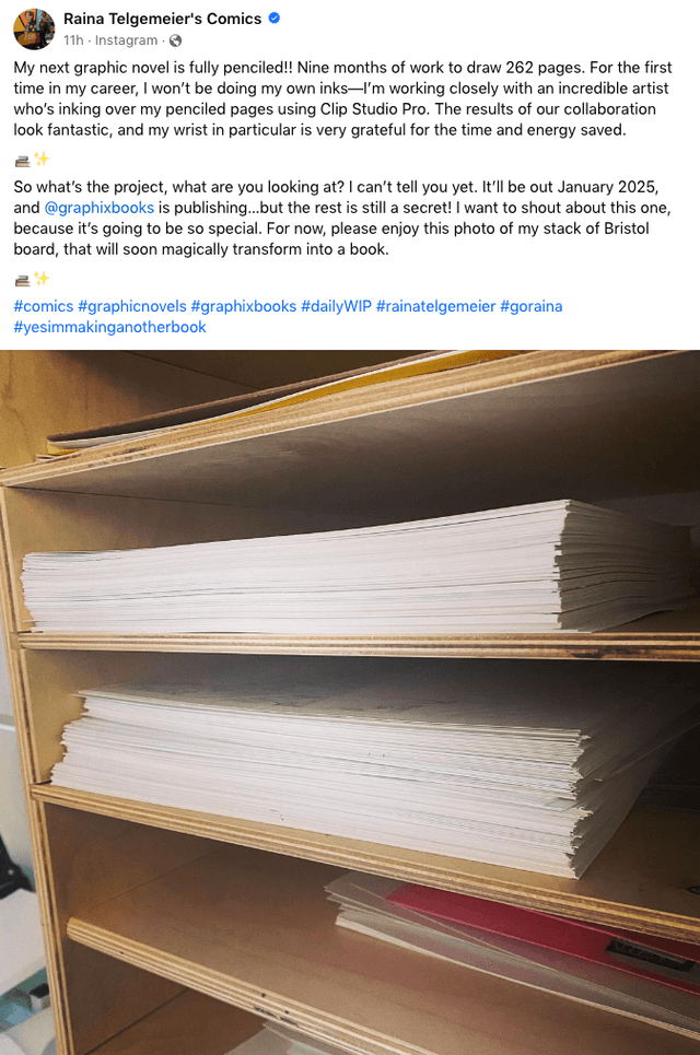 The new Raina Telgemeier graphic novel is penciled! We just don't know ...